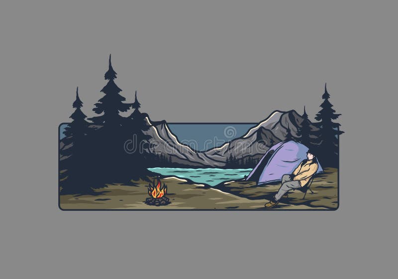 Night Camp Alone Illustration Drawing Stock Vector - Illustration of ...