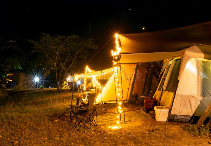 Night Camping in Mountain Tents Travel and Relaxation Stock Image ...