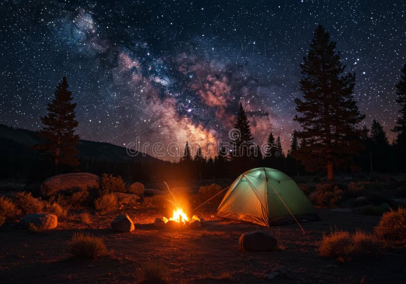 Night Camping Under the Milky Way Stock Illustration - Illustration of ...