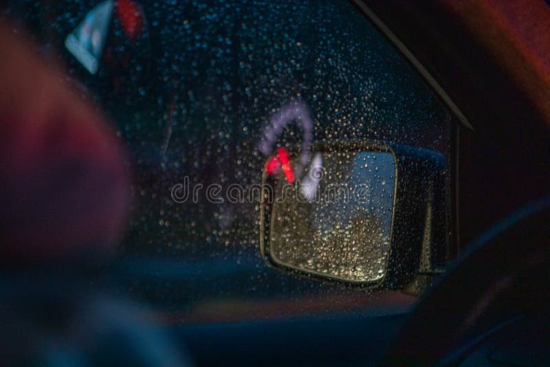 Night Car Driving Rain Drops on Window Stock Image - Image of travel ...