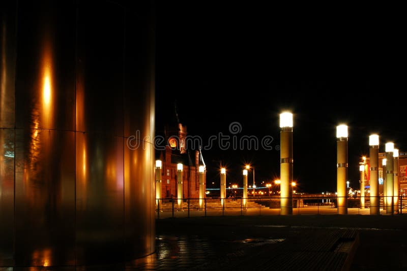 Night cardiff bay stock image. Image of building, cardiff - 13405319