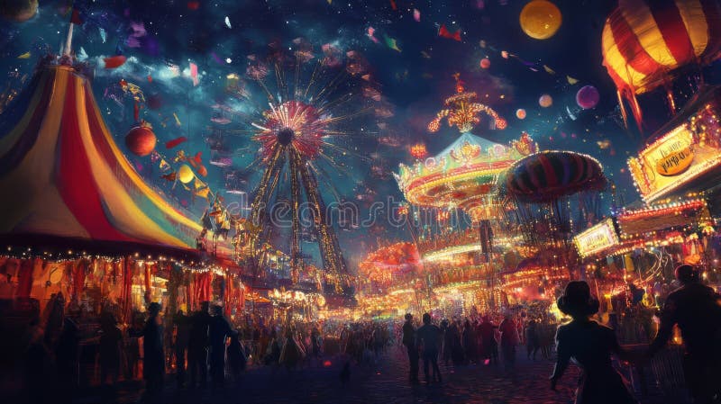 Night Carnival with Fireworks and Pixel Art Style Stock Illustration ...