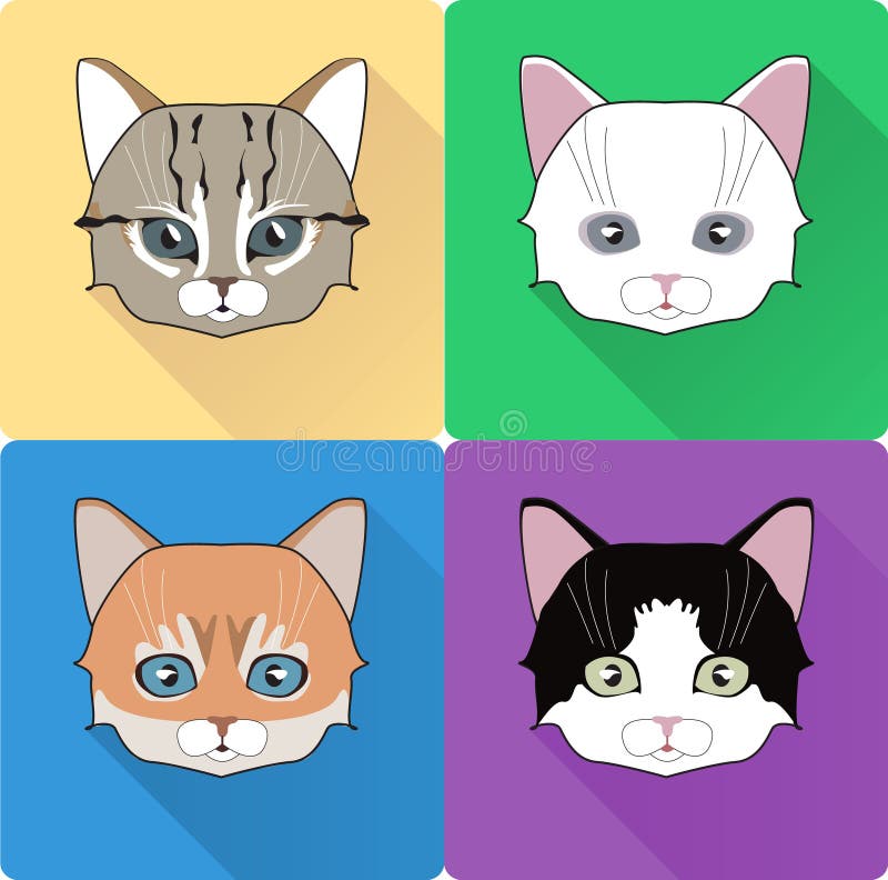 Night Cat Face Circle Icon. Flat Design Vector Illustration with Long ...