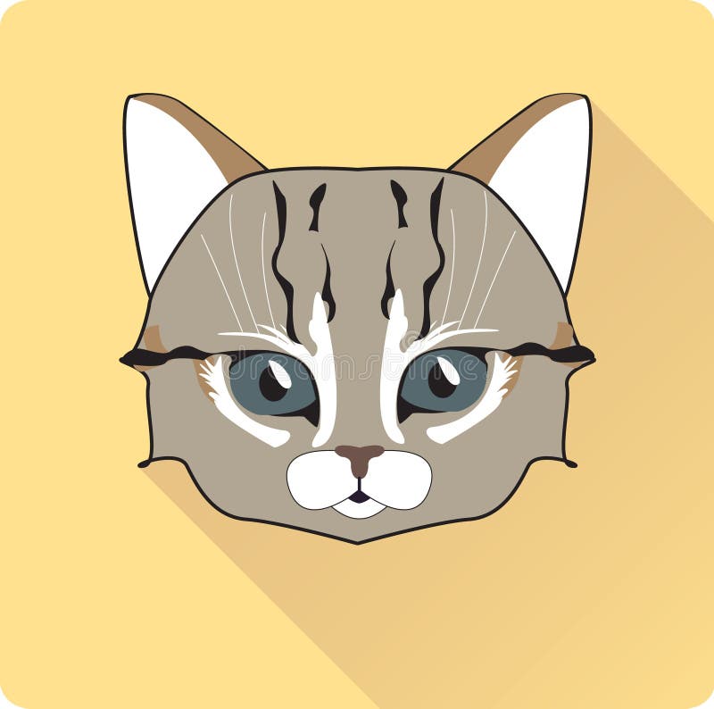 Night Cat Face Circle Icon. Flat Design Vector Illustration with Long ...