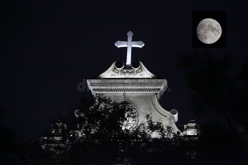 Night Catholic Church stock image. Image of city, christmas - 21423189