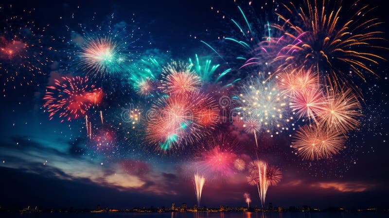 Night Celebration Way Firework City. Neural Network AI Generated Stock ...