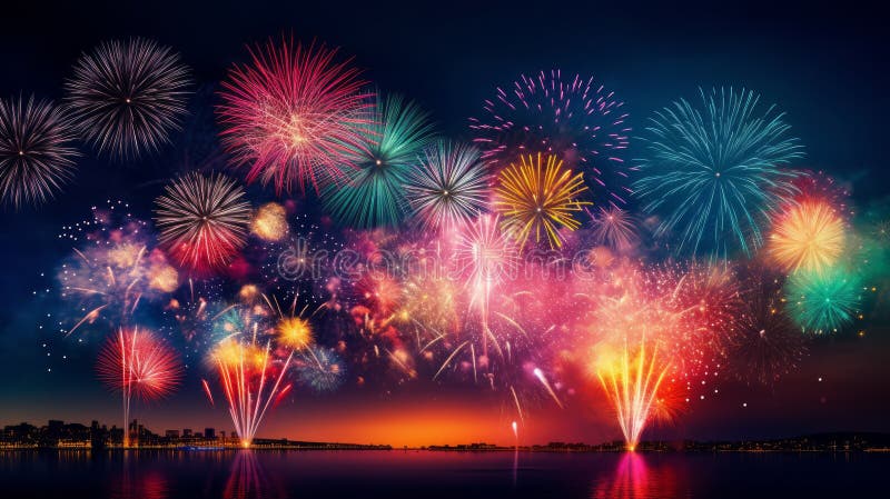 Night Celebration Way Firework City. Neural Network AI Generated Stock ...