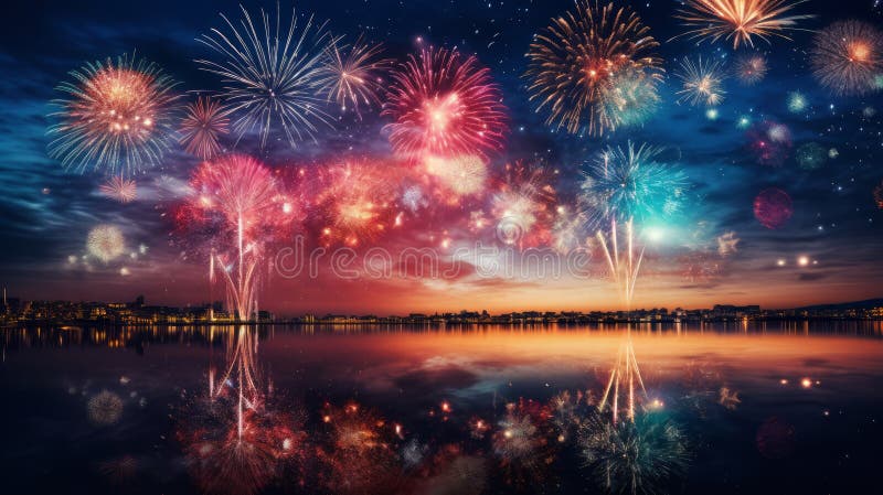 Night Celebration Way Firework City. Neural Network AI Generated Stock ...