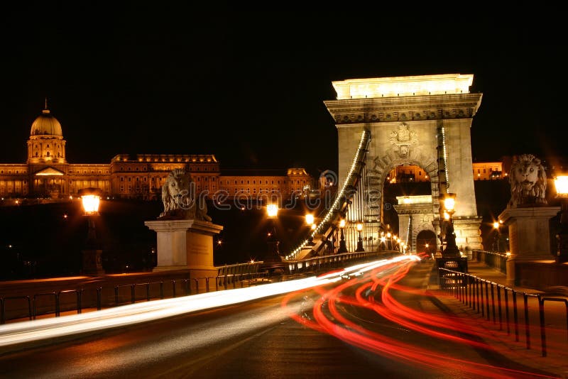 Night Chain Bridge in Budapest Stock Image - Image of palace ...
