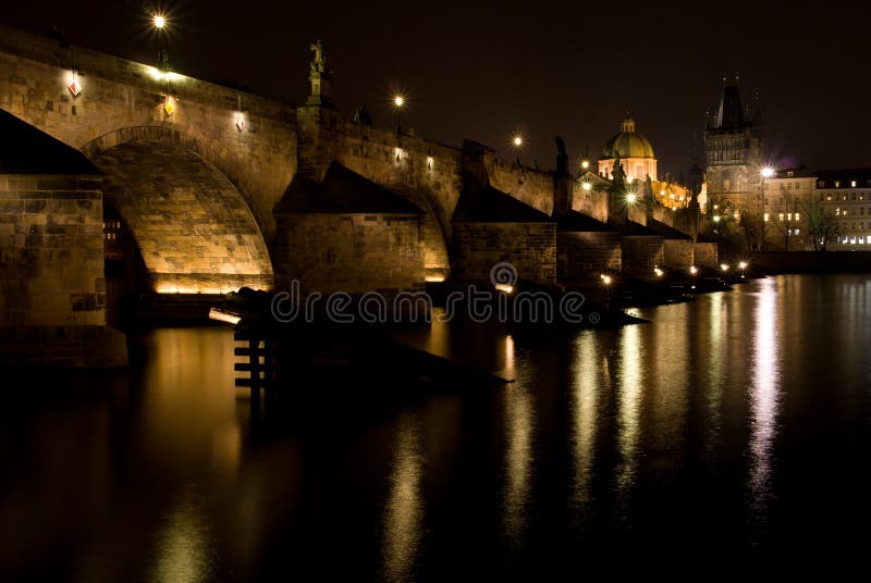Night Charles Bridge in Prague Stock Image - Image of tourism ...