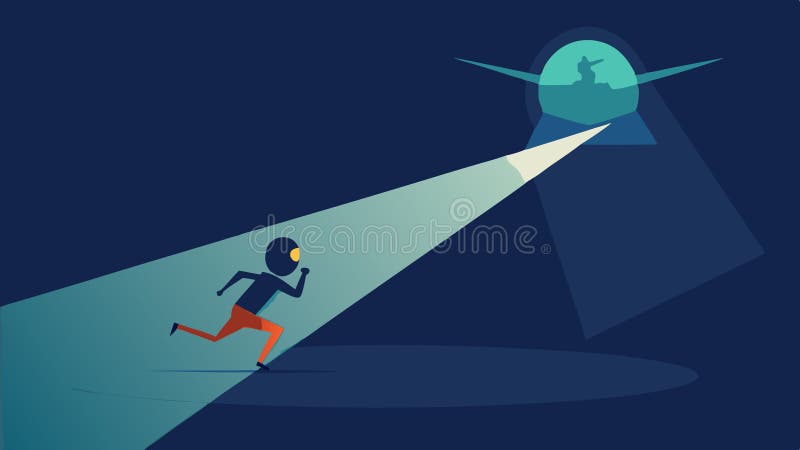 Night Chase a Running Character Casting a Long Shadow on the Ground ...