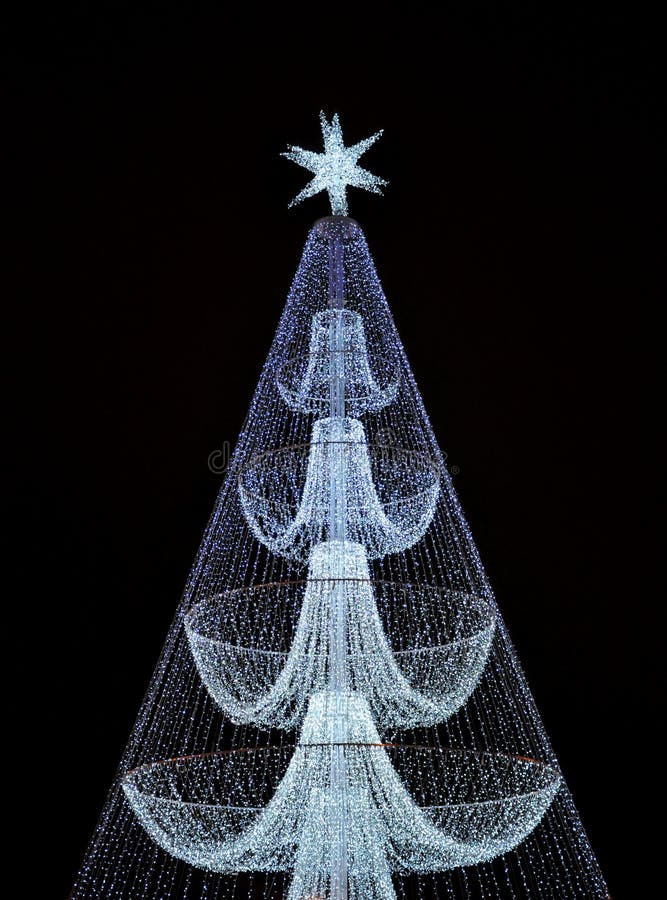 Night Christmas Tree in the City. Bright Lights Stock Photo - Image of ...