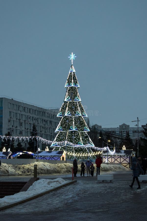 Night Christmas Tree in the City Center Editorial Stock Photo - Image ...