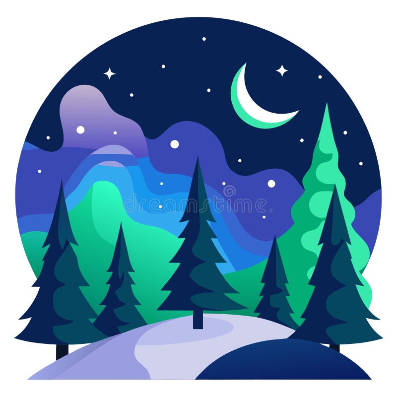 Night Christmas Trees with Northern Lights. Focus on Foreground Stock ...