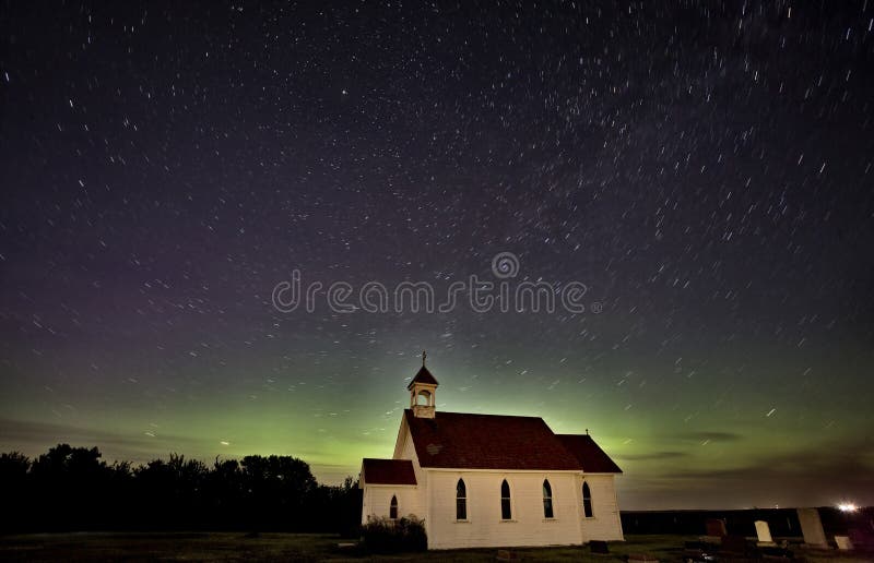 Night Church Northern Lights Stock Photo - Image of colors, atmosphere ...