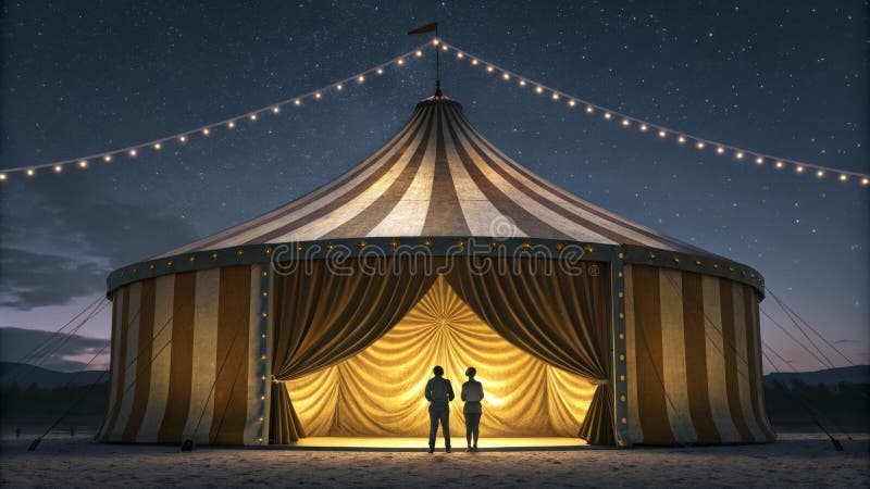 Night Circus Two Figures Await Under Starlit Sky, 3D Render, Fantasy ...