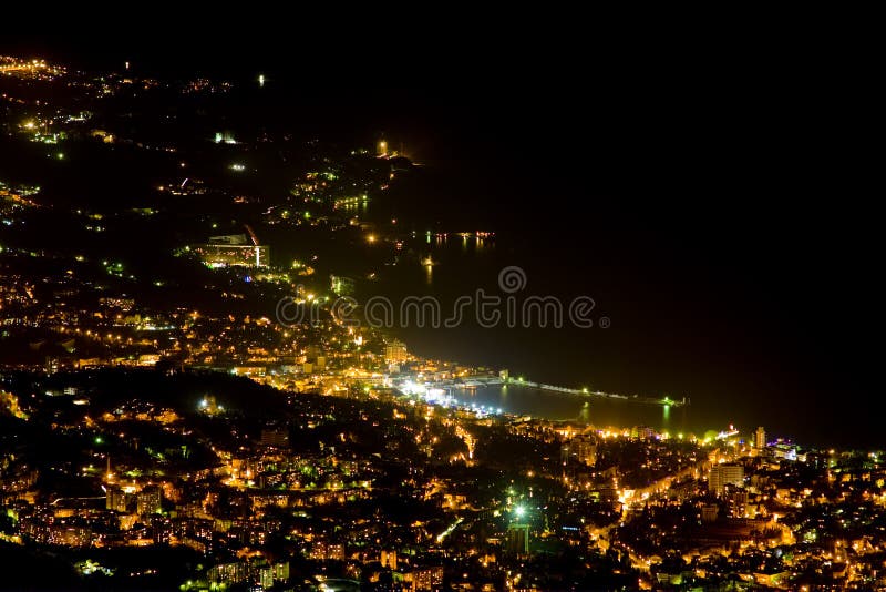 Night Over Brazilian Favelas on the Hill with City Downtown Below, Rio ...