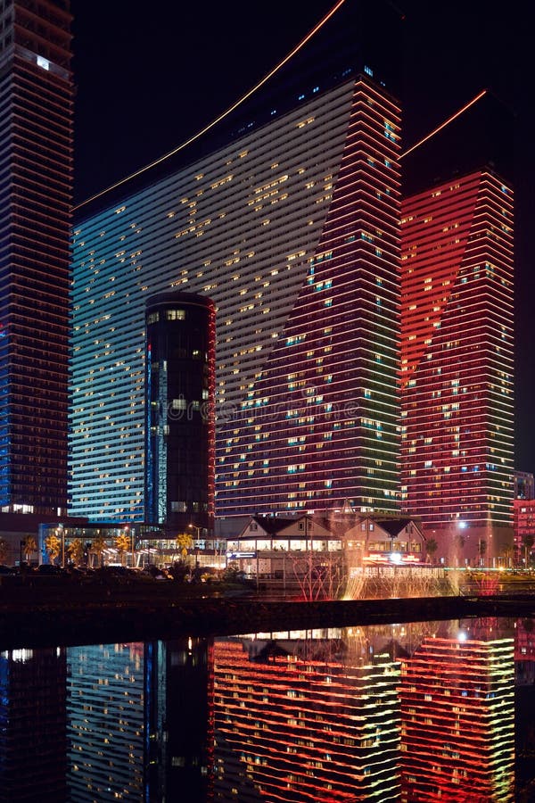 Night City of Batumi. Panorama of Modern Buildings at Night Stock Photo ...