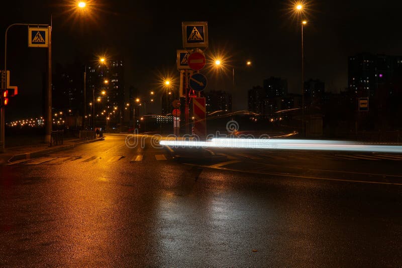 Night in the city block stock photo. Image of road, light - 261229764