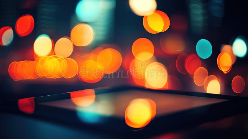 Night City Bokeh Lights Reflecting on Tablet Screen Stock Photo - Image ...