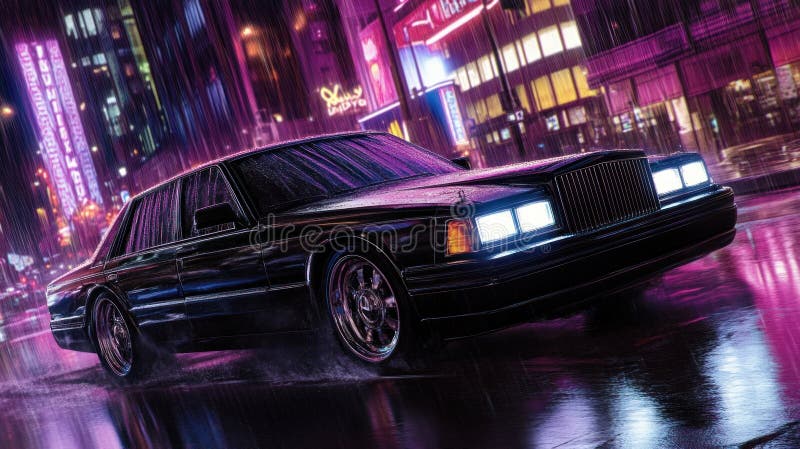 Luxury Black Sedan Car, Night City Car Stock Photo - Image of dark ...