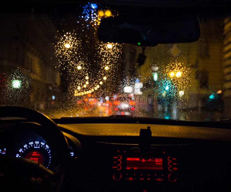 Night City from the Car Back View. Stock Photo - Image of dark, blur ...