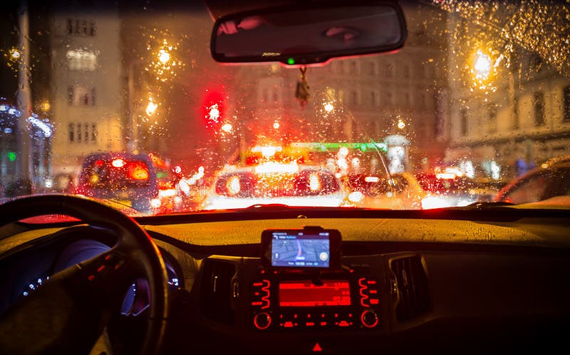 Night City from the Car Back View. Stock Photo - Image of automobile ...