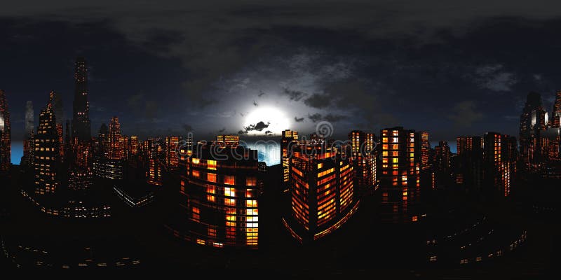 Night City, Cityscape, Environment Map. HDRI Map Stock Illustration ...