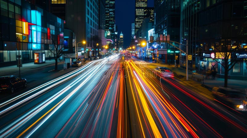 The Night City Comes Alive with Vibrant Light Trails, Capturing the ...