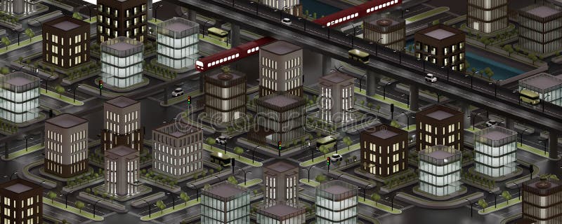 Night City 3D Render Illustration 03 Stock Illustration - Illustration ...