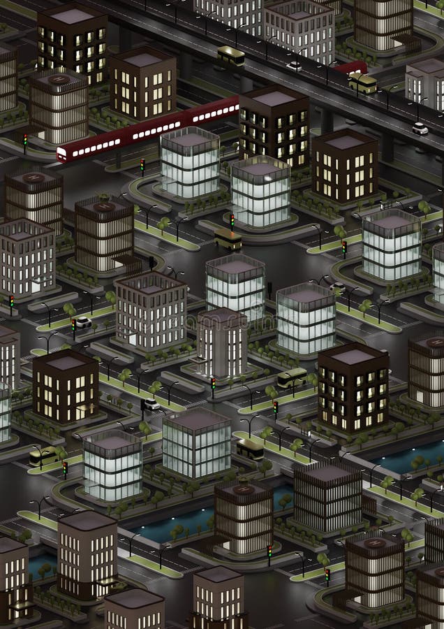 Night City 3D Render Illustration 05 Stock Illustration - Illustration ...