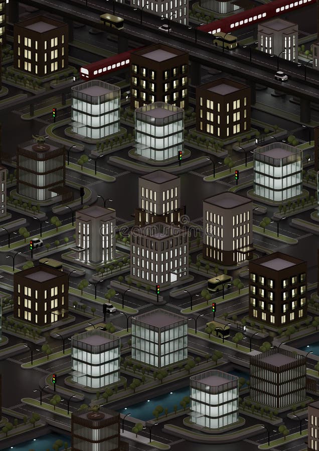 Night City 3D Render Illustration 06 Stock Illustration - Illustration ...