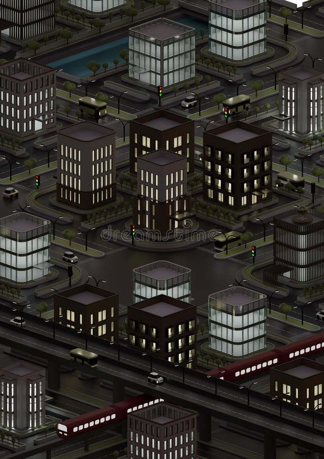 Night City 3D Render Illustration 07 Stock Illustration - Illustration ...