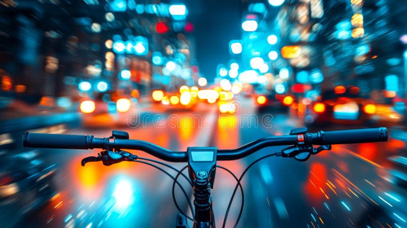 Night City Electric Bicycle Ride Blurred Lights Stock Illustration ...
