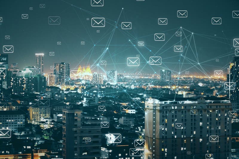 Night City with Emails Backdrop Stock Photo - Image of email, envelope ...