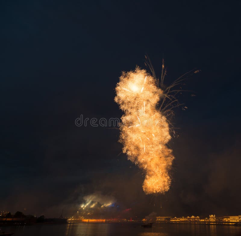 Night City View Yellow Fireworks Stock Image - Image of holliday ...