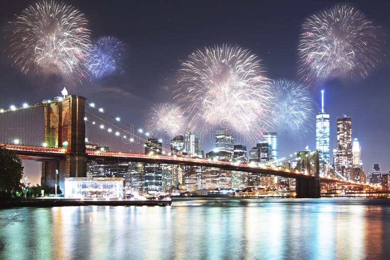 Night City with Fireworks Background Stock Image - Image of festive ...