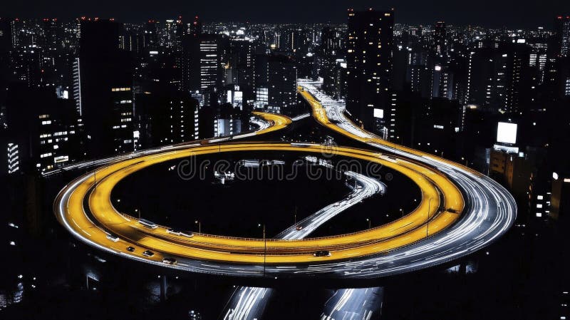 Night City Highway Interchange Stock Illustration - Illustration of ...