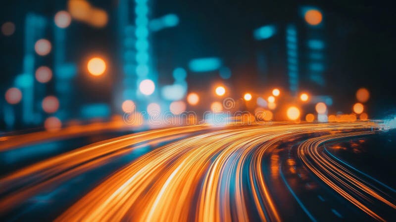 Night City Highway Light Trails Abstract Motion Stock Illustration ...