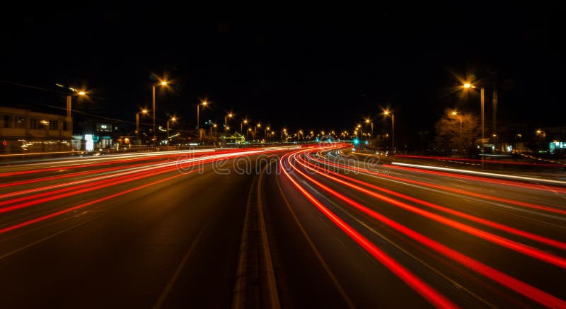Night City Highway Traffic with Red and Yellow Light Trails Stock ...