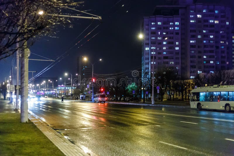 Night City in Inclement Weather Stock Image - Image of night ...