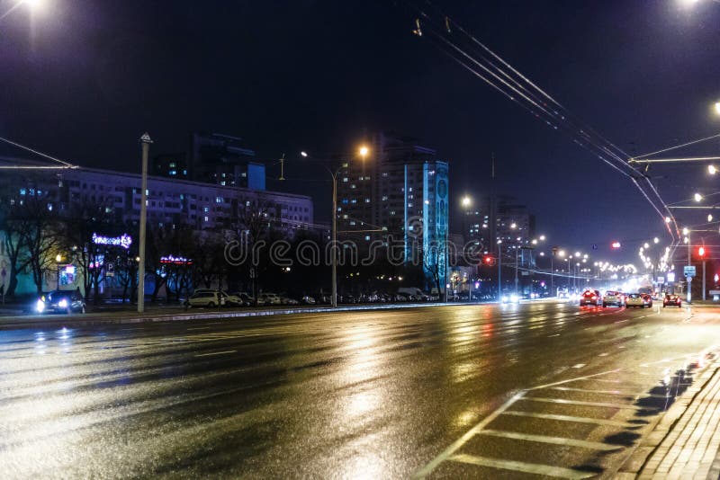 Night City in Inclement Weather Stock Photo - Image of winter, bright ...