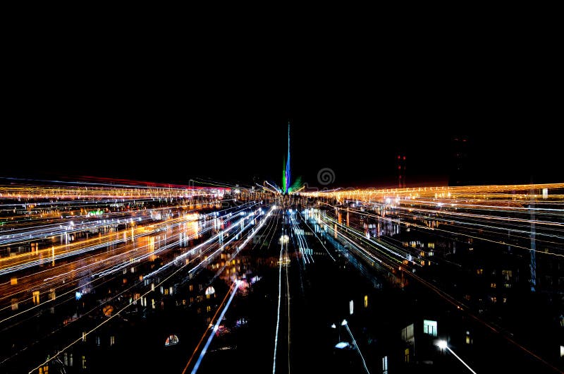 Night city light trails stock image. Image of black - 133834815