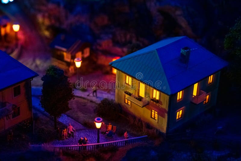 Night City Lights Soft Focus, Miniature Stock Image - Image of dark ...