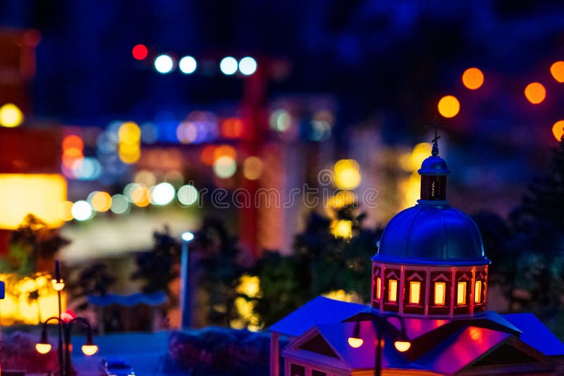 Night City Lights Soft Focus, Miniature Stock Photo - Image of light ...