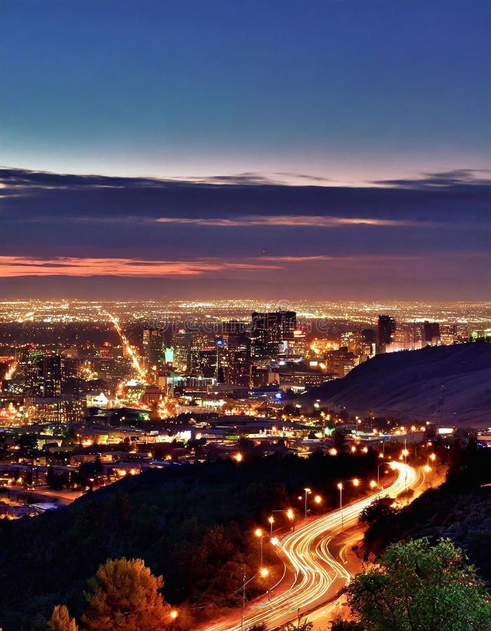 Night City Lights after Sunset. Stock Photo - Image of sunset, clouds ...