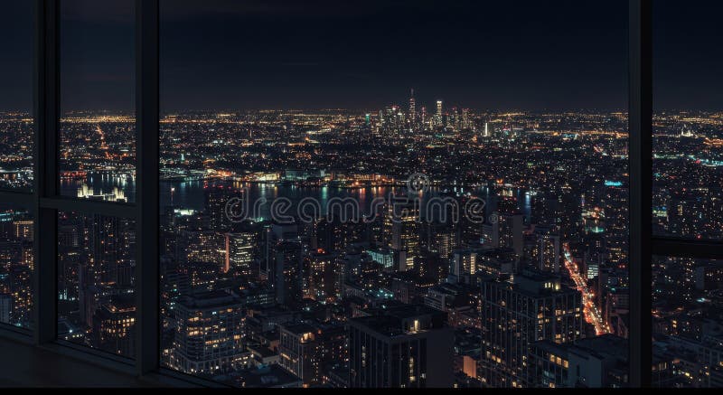 Night City Lights View from Highrise Window Stock Illustration ...