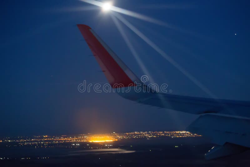 Night City Lights from the Window of a Flying Plane Stock Photo - Image ...