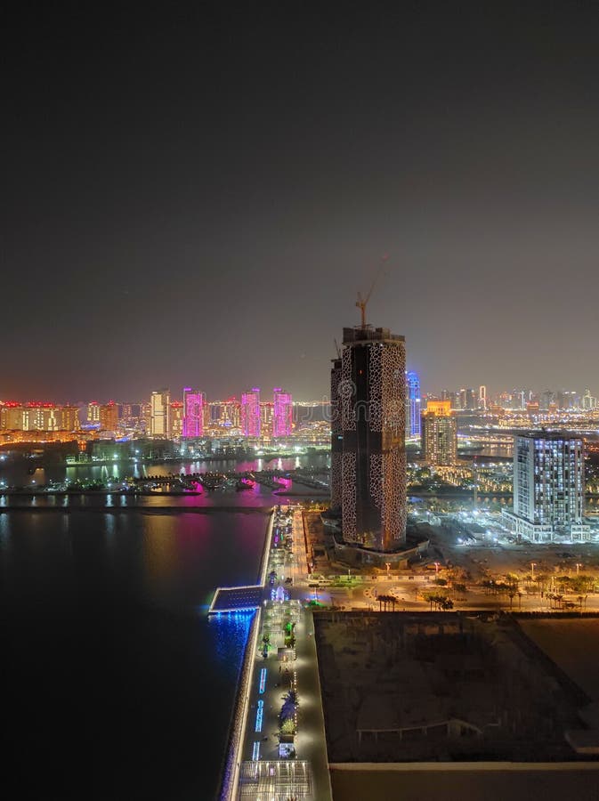 At Night, the City of Lusail Marina with the Sparkling City Lights ...