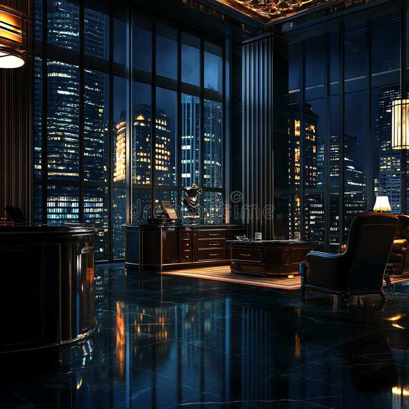 Night City Office Illustration Stock Image - Image of view, window ...